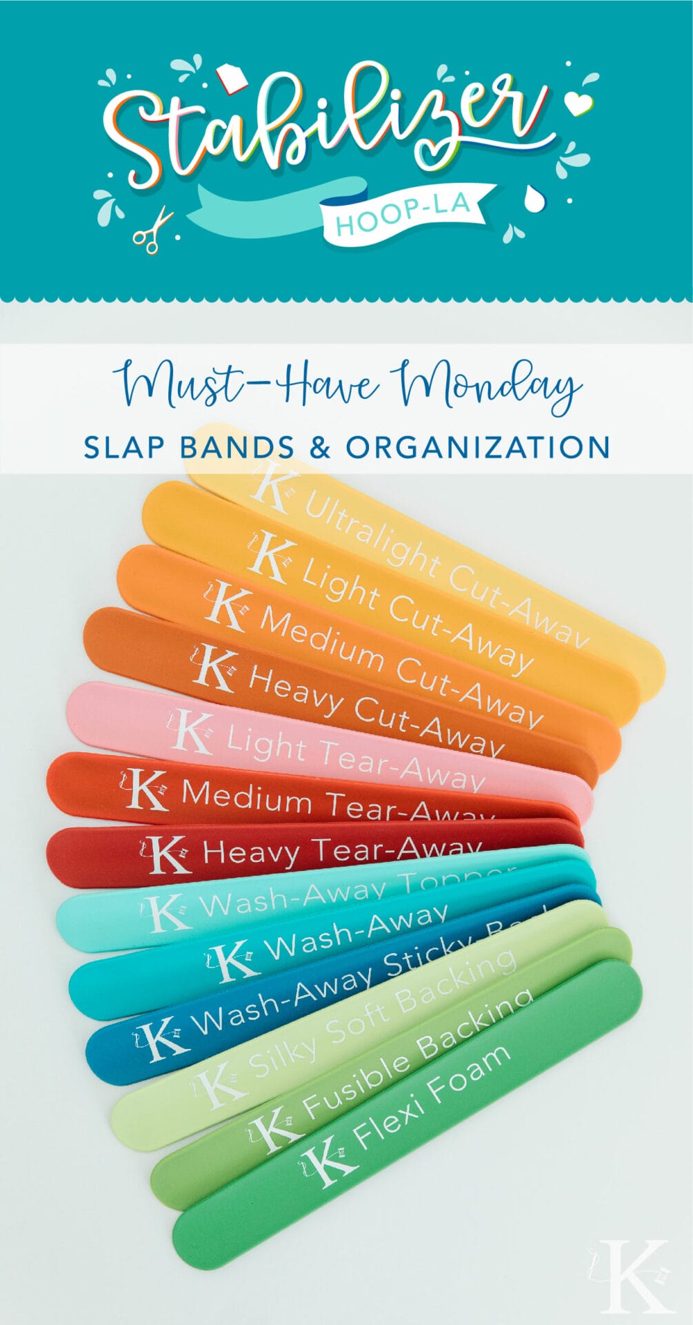Kimberbell Slap Band Organization Tips for Machine Embroidery Stabiliz